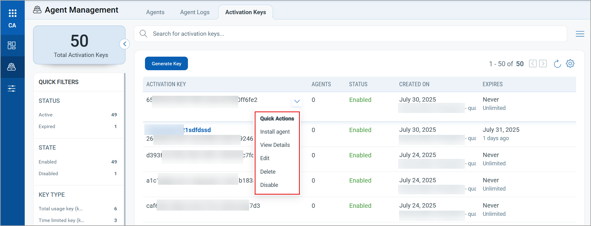 Manage Activation Keys