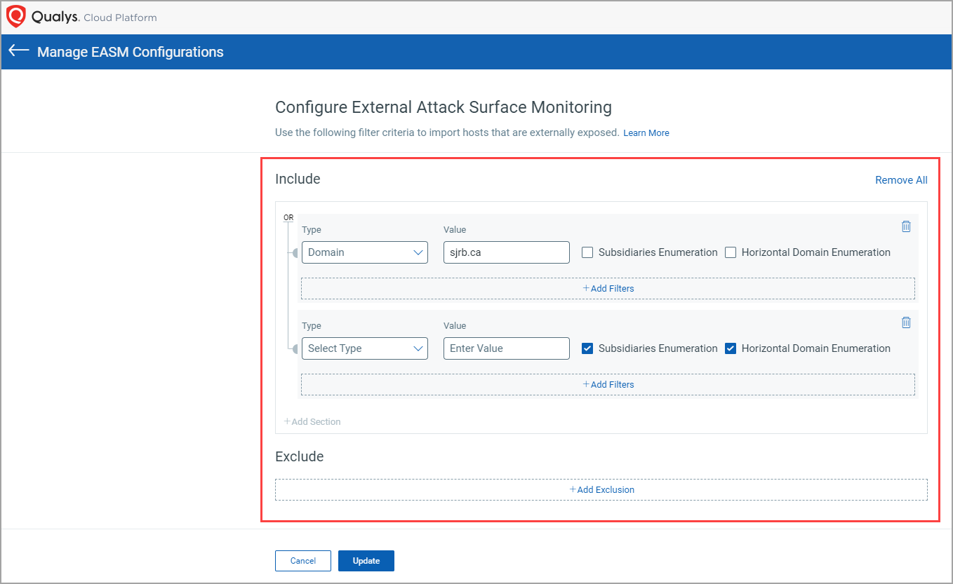 Filter Criteria in EASM Configuration