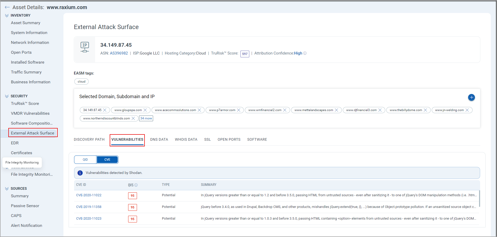 Viewing EASM Inventory from EASM Toggle