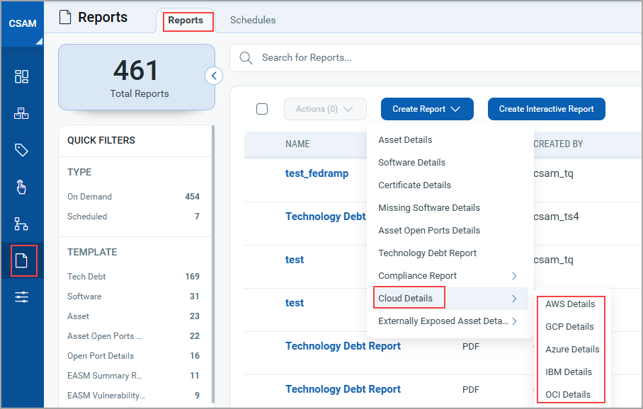 Cloud Details Reports