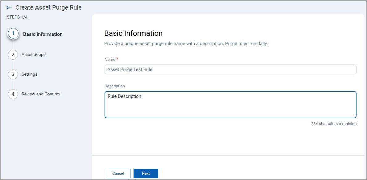 Create Asset Purge Rules