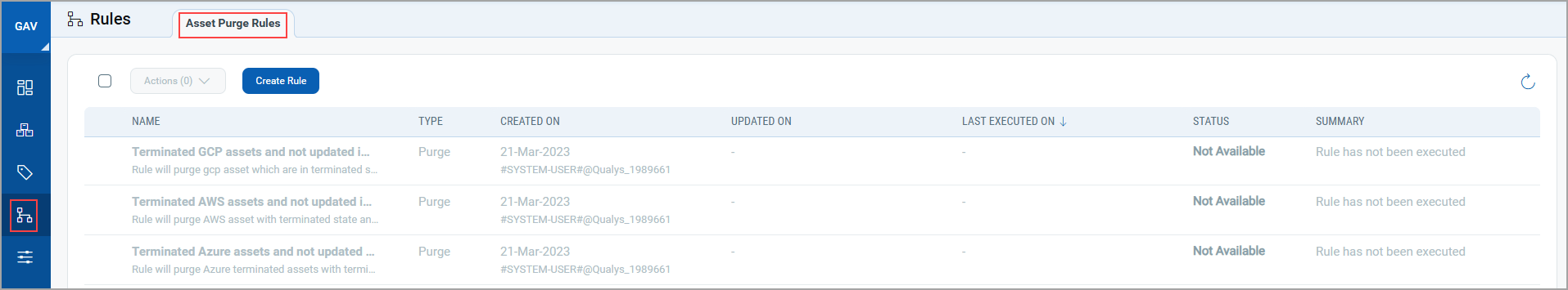 Create Asset Purge Rules