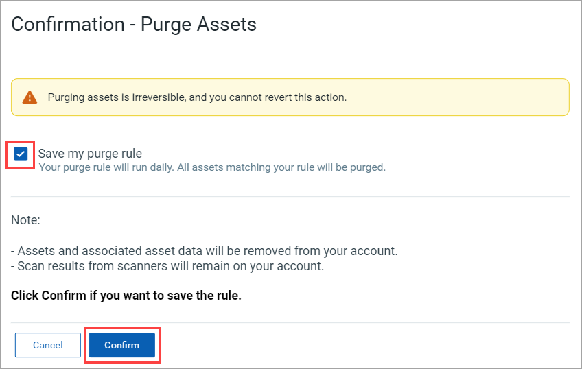 Purge Assets from Inventory Page