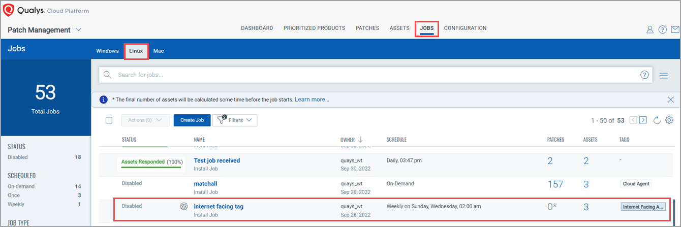 Managing Patch Jobs for Linux Assets