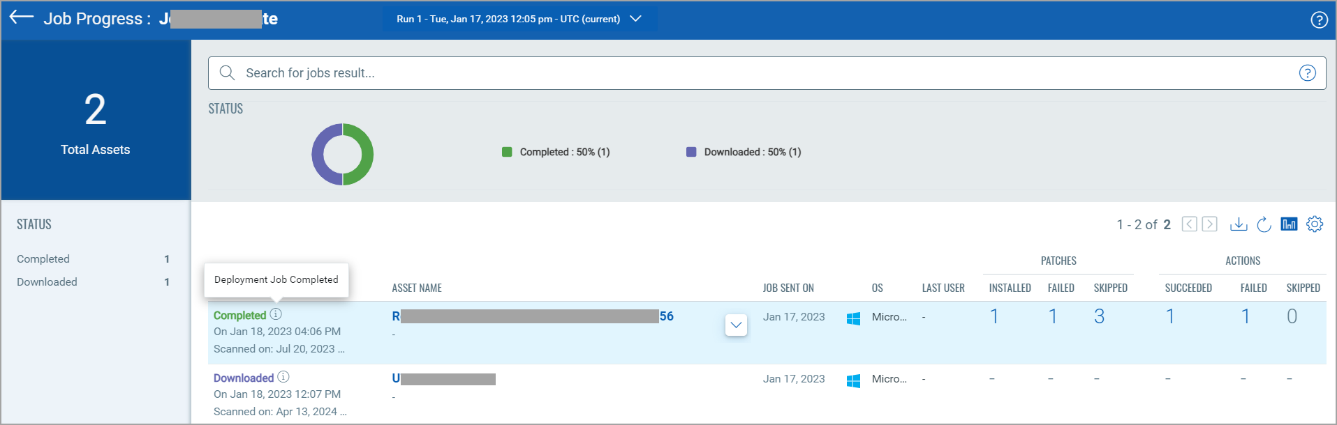 Job Statuses for Individual Asset from the Job Details Page