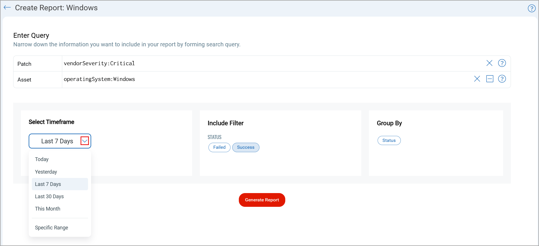 Report Creation from Reports Tab in Patch Management