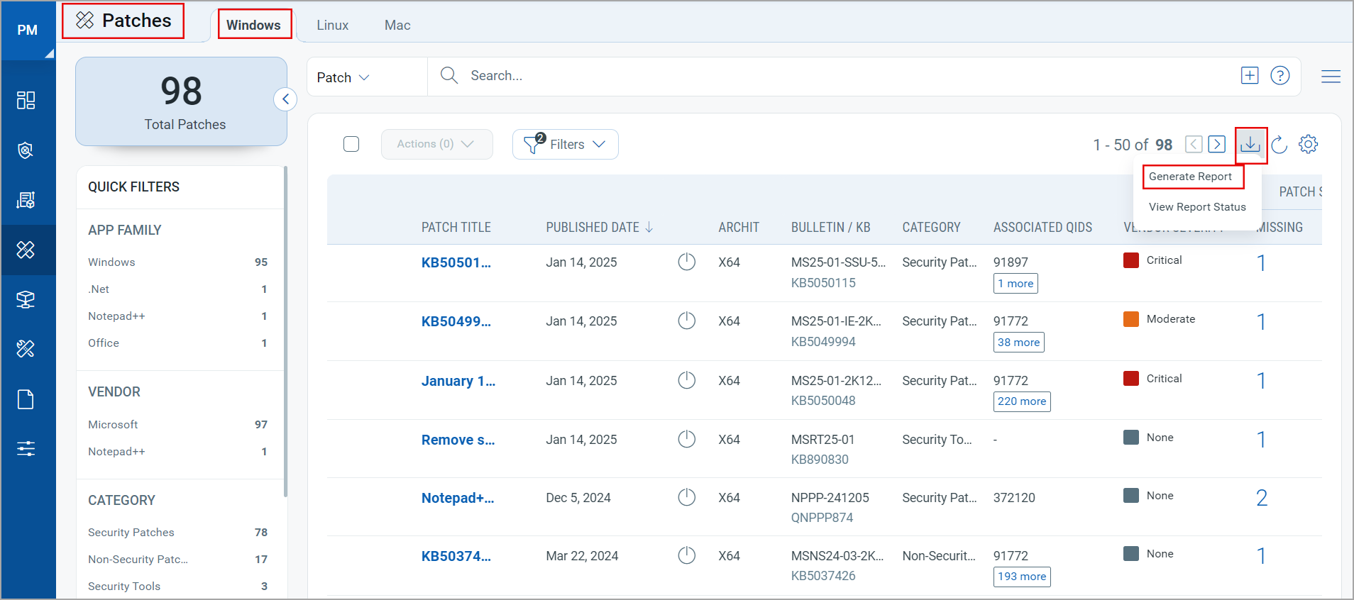 Generating Patches Report