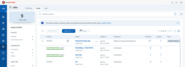 Managing Patch Jobs for Linux Assets