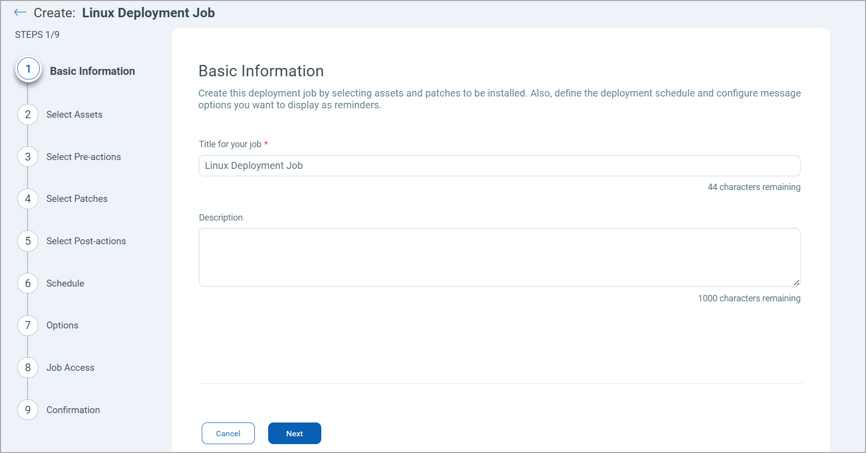 Creating Patch Job for Linux Assets