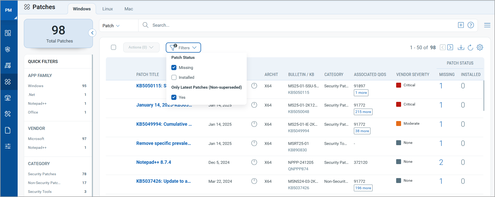 Reviewing Missing and Installed Windows Patches