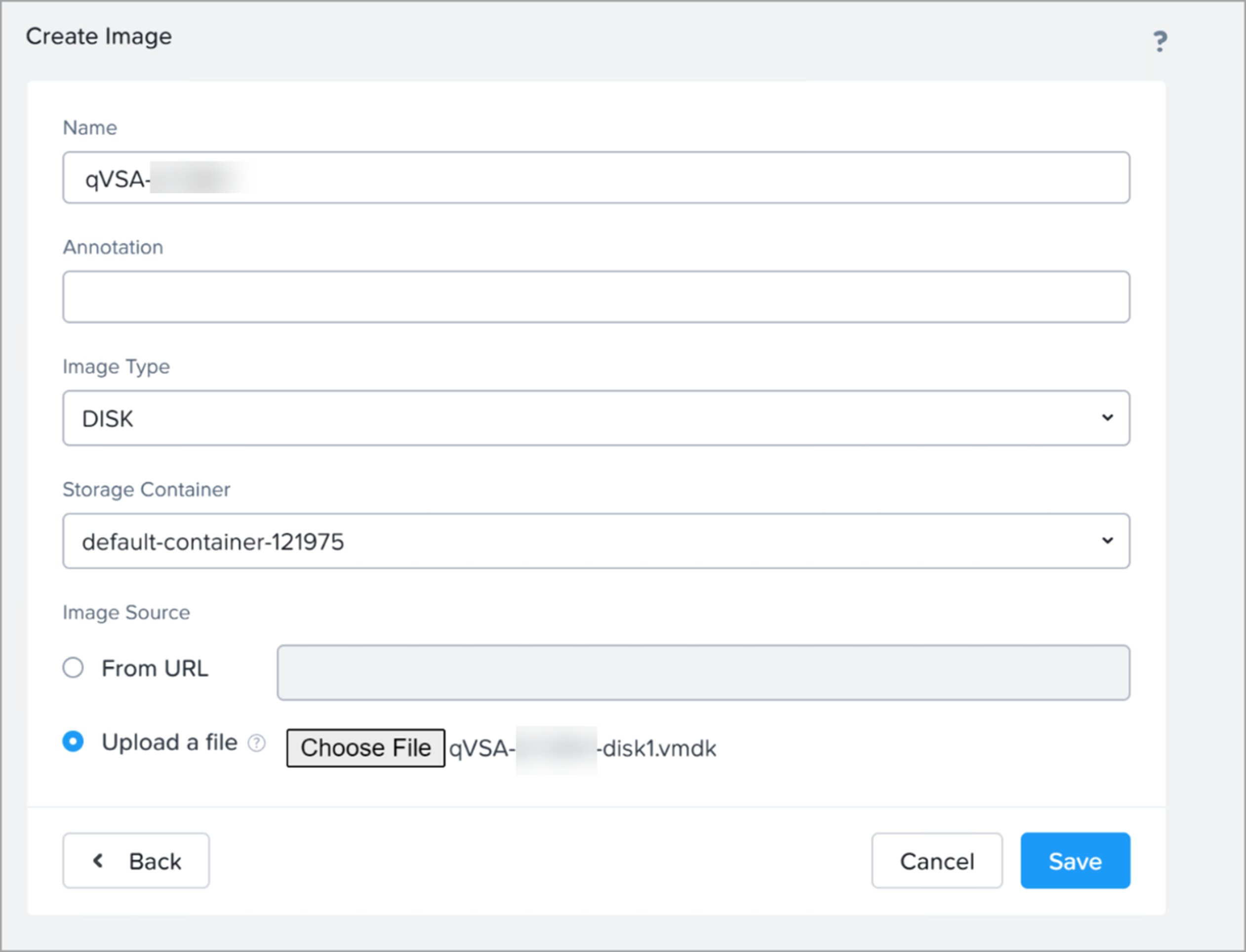 Upload the VSA Image in Nutanix Web Console