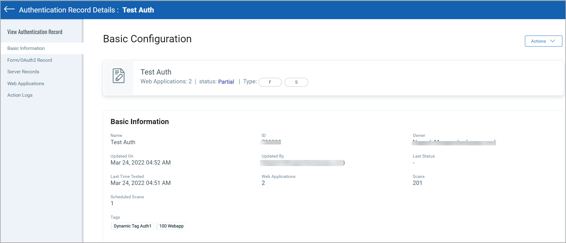 View Authentication Record Details