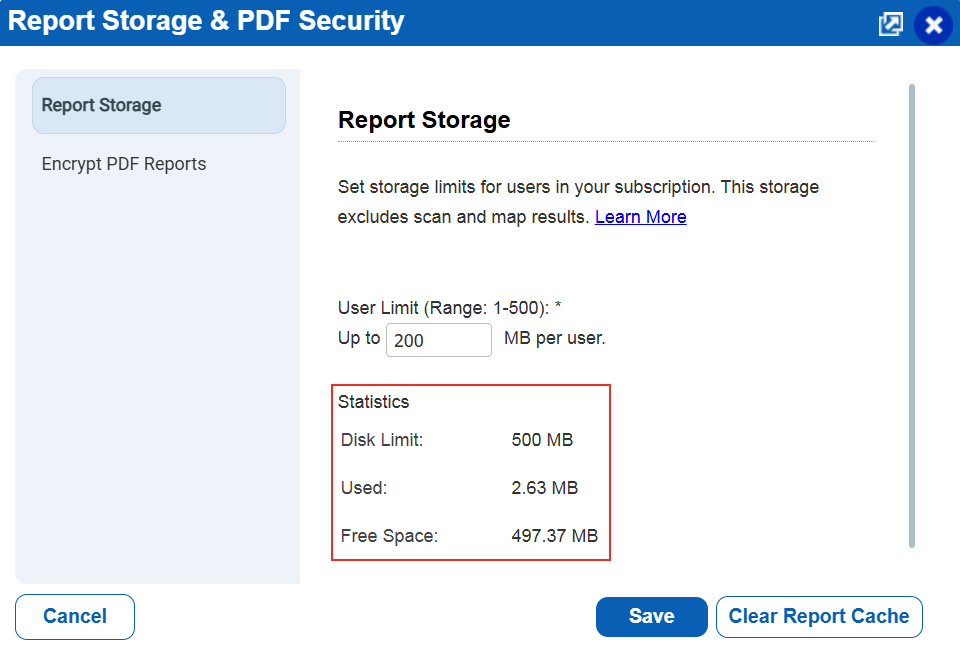 Viewing Report Storage Information