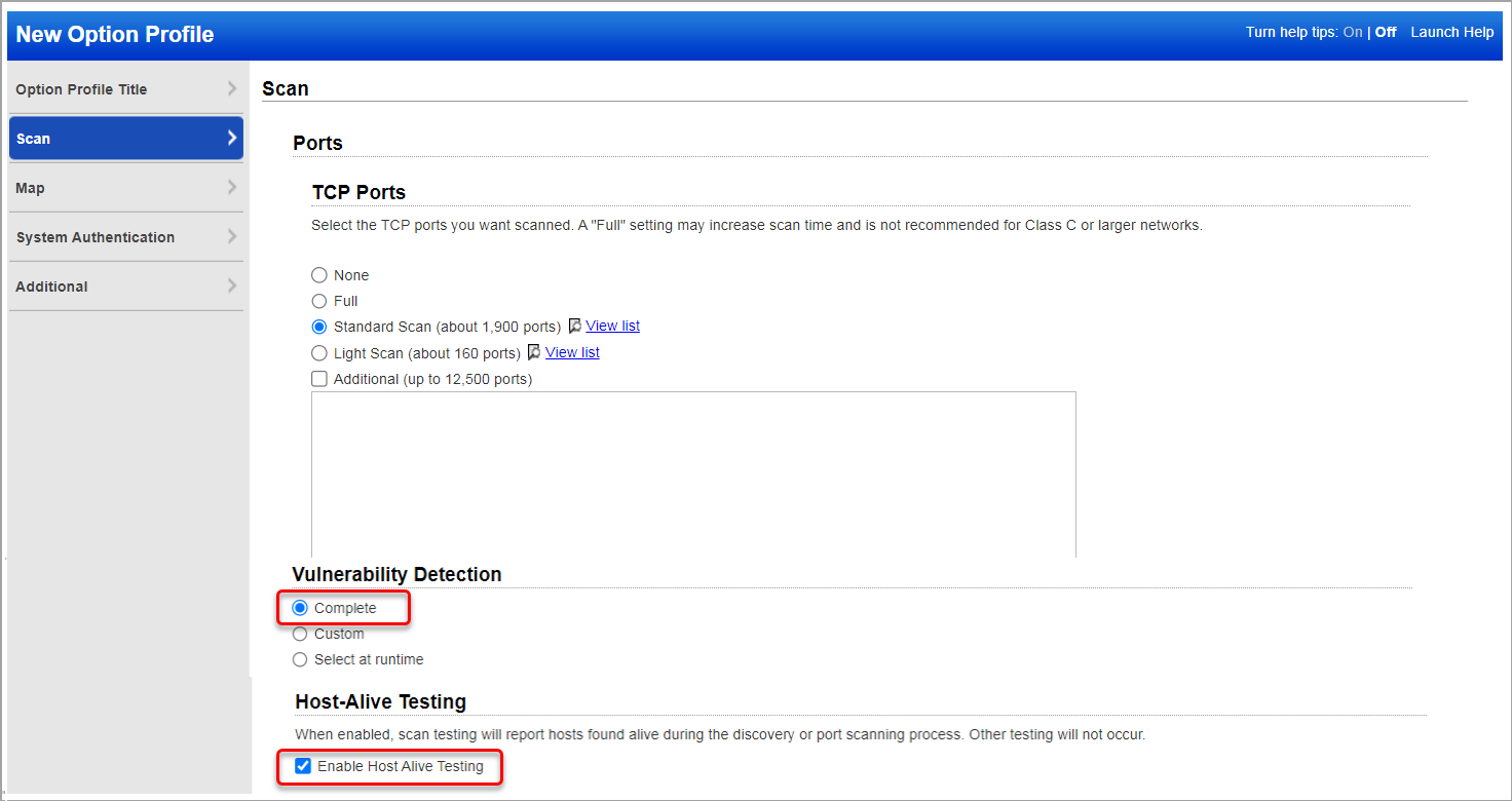VM Option Profile: Scan