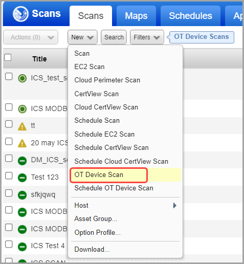 Start OT Device Scans