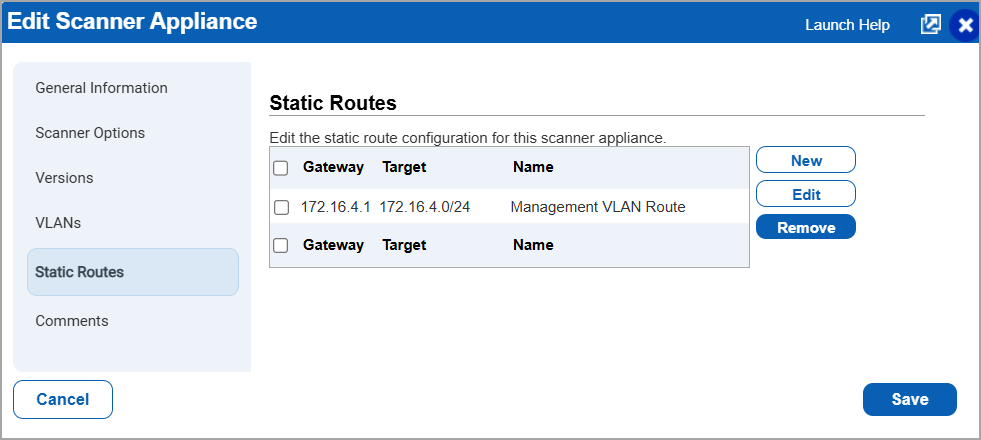 Qualys Scanner - Static Route Configuration
