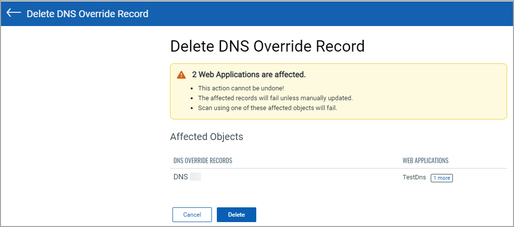 Delete DNS Override Record