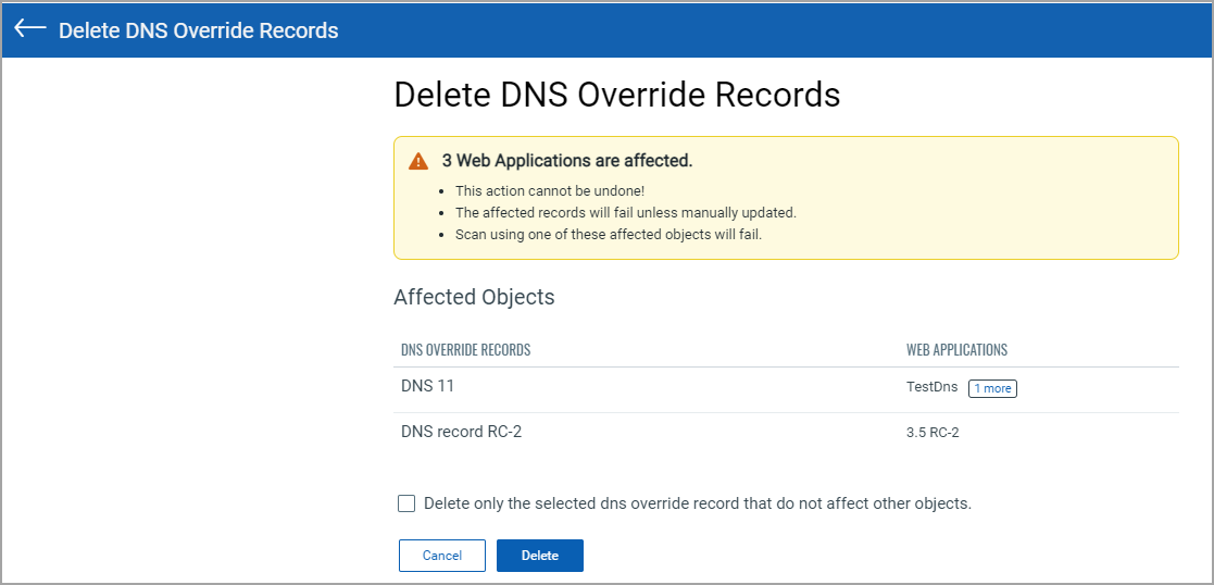 Delete DNS Override Record