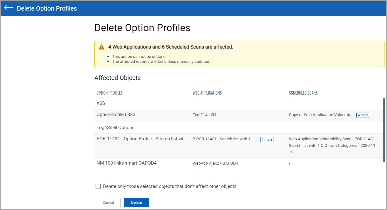 Delete Option Profile