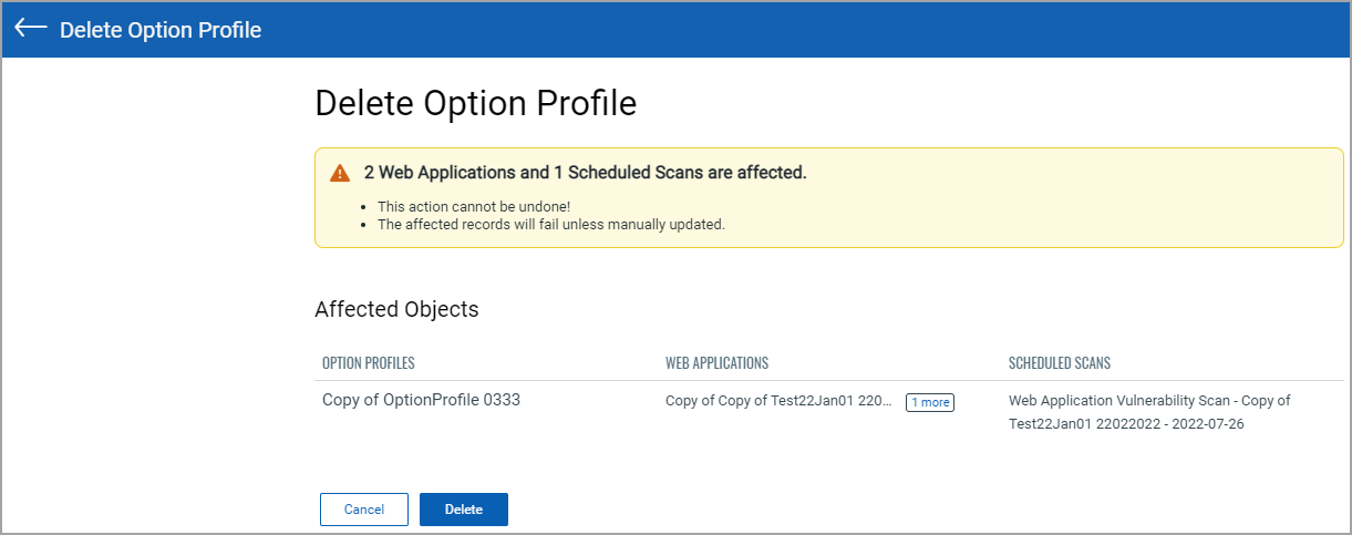 Delete Option Profile