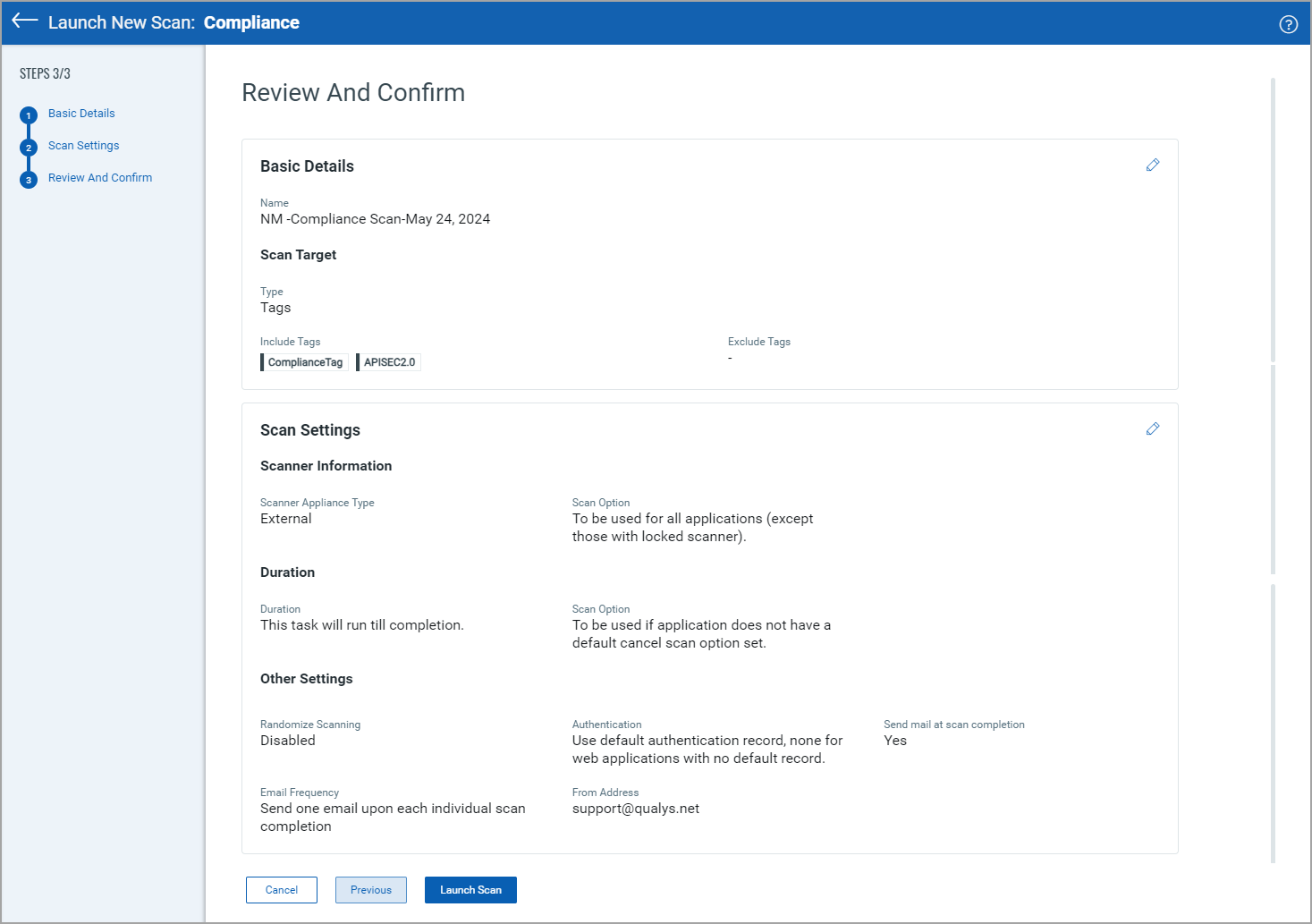 Launch Compliance Scan - Review and Confirm